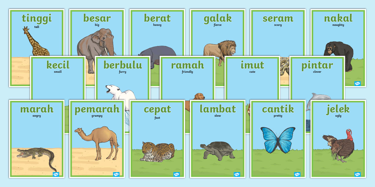 Zoo Animals - Indonesian Adjectives Posters (teacher made)