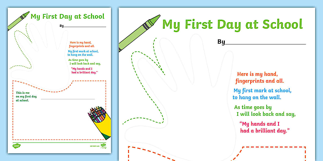 My First Day at School Handprint and Drawing Activity Sheet