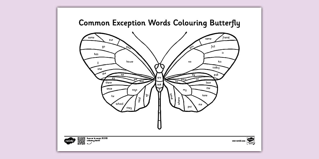 Year 1 Common Exception Words Colouring Butterfly - Twinkl