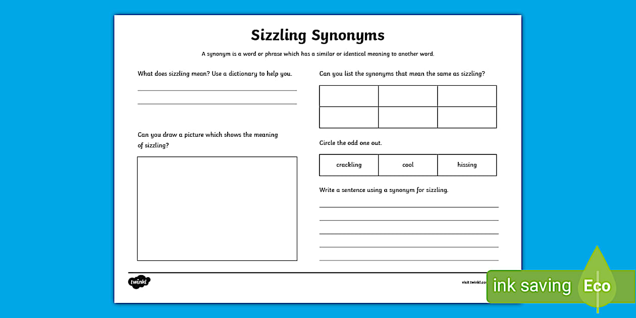 Sizzling Synonyms Worksheet (teacher made) - Twinkl