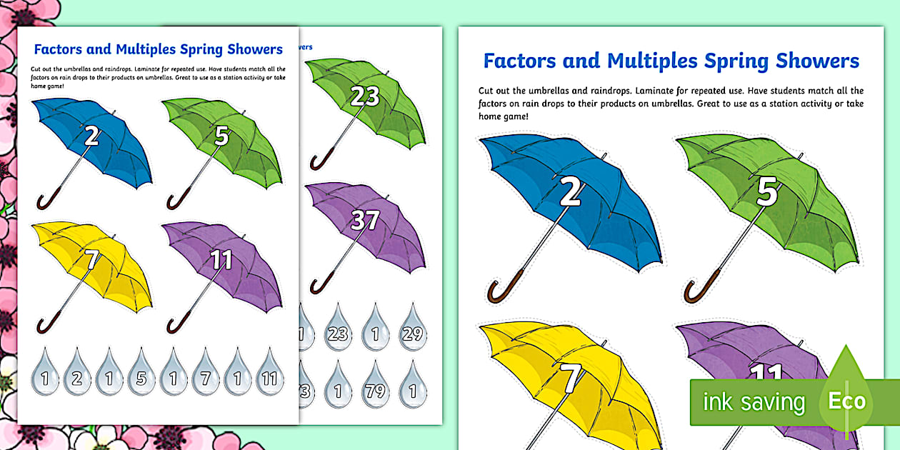 Factors and Multiples Spring Showers Activity for 3rd-5th Grade