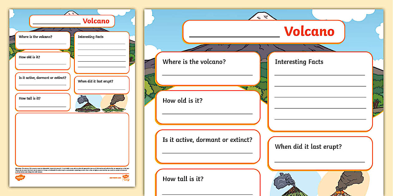 Volcanoes Fact File Template,volcano (teacher made) - Twinkl