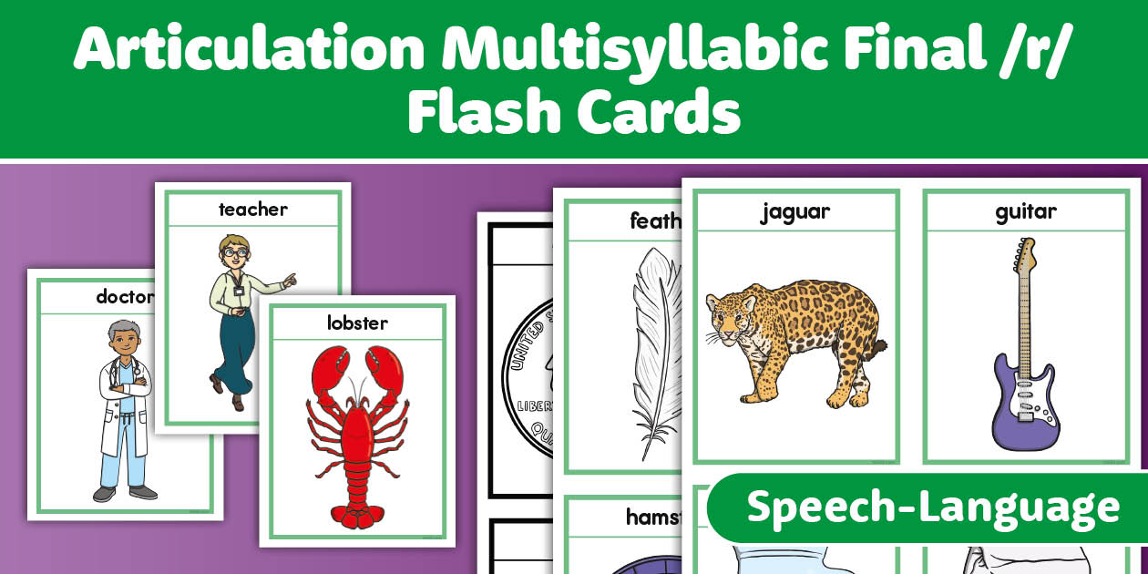 Articulation Multisyllabic Final /r/ Words Flash Cards