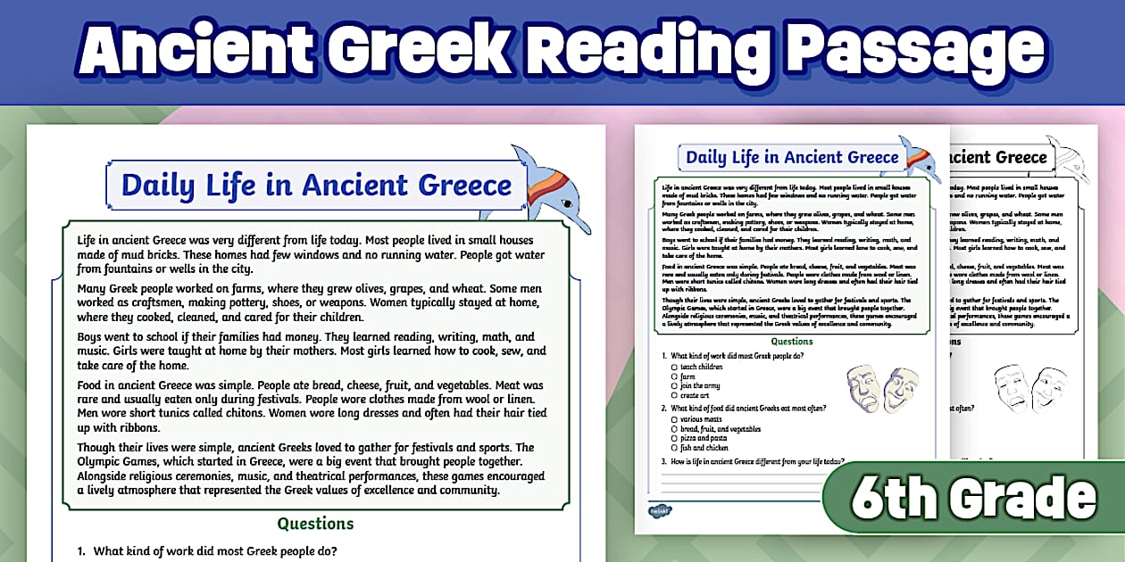 6 Gr Daily Life in Ancient Greece Reading Comprehension