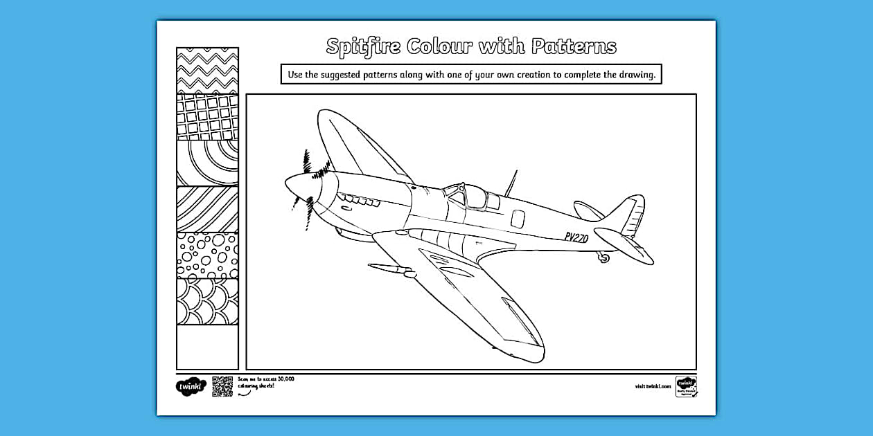 Spitfire Colour with Patterns Activity - Art - Twinkl