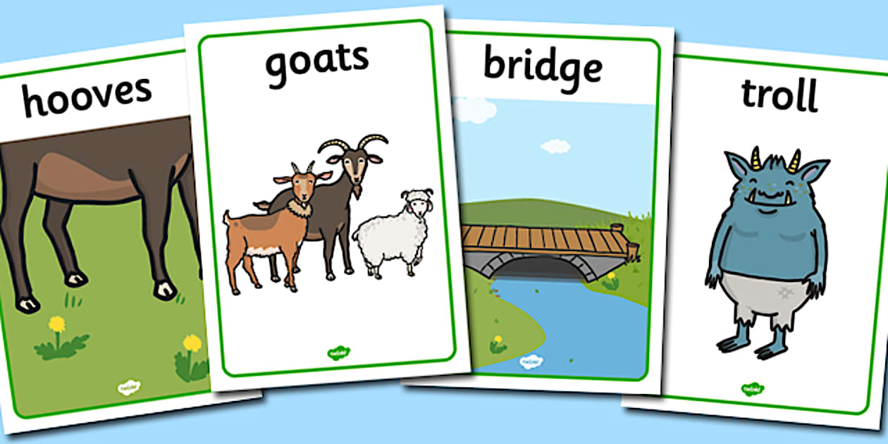 Cursive The Three Billy Goats Gruff Display Posters - Twinkl