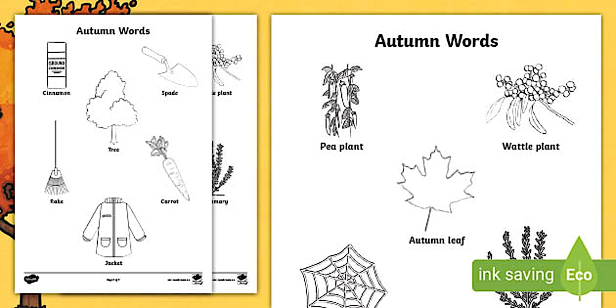 Autumn Words Colouring Sheet