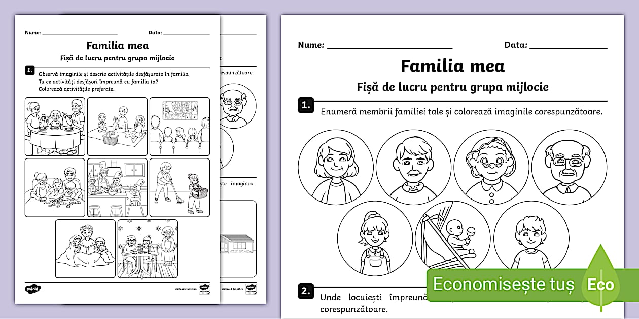 Familia mea – Fișe de lucru pentru grupa mijlocie