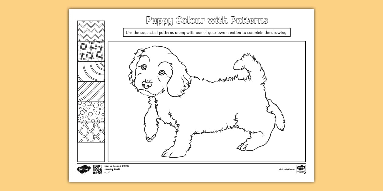 Puppy Colour with Patterns Activity - Artwork - Twinkl