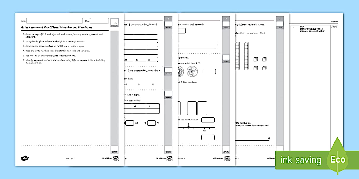 Year 2 Maths Assessment Number and Place Value Test 2 Assessment Pack