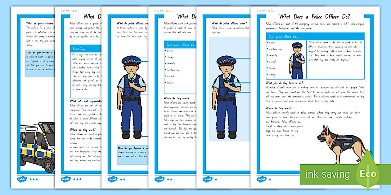 Black and White What Does a Police Officer Do? Differentiated Fact File