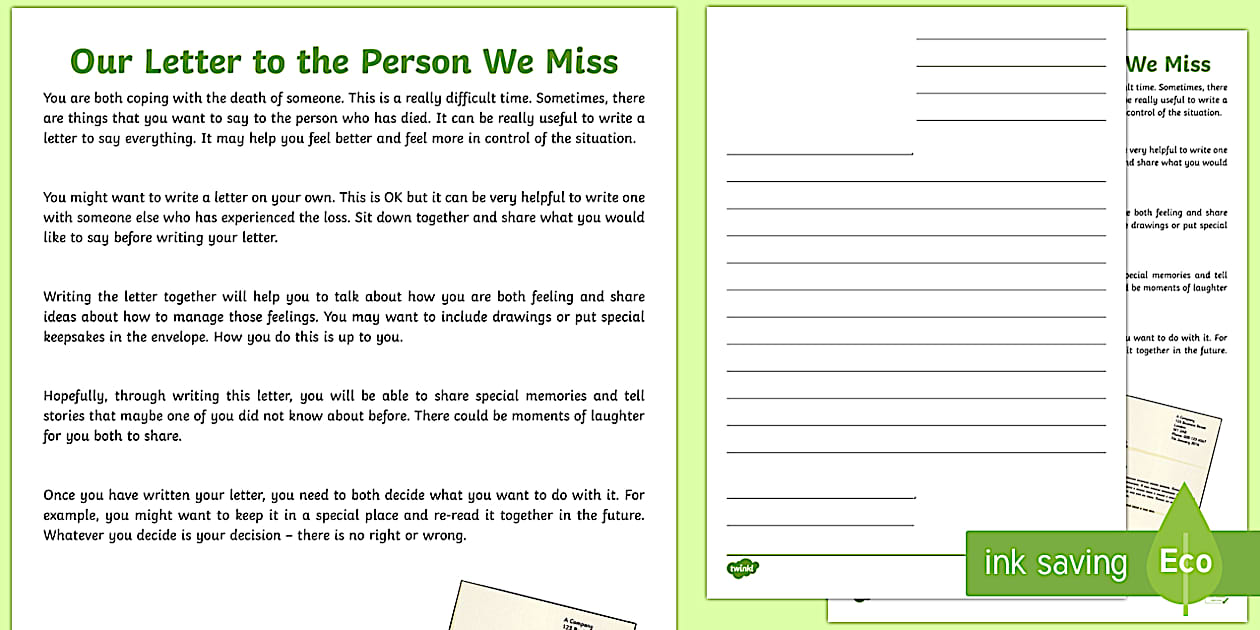 Our Letter To The Person We Miss Worksheet (teacher made)
