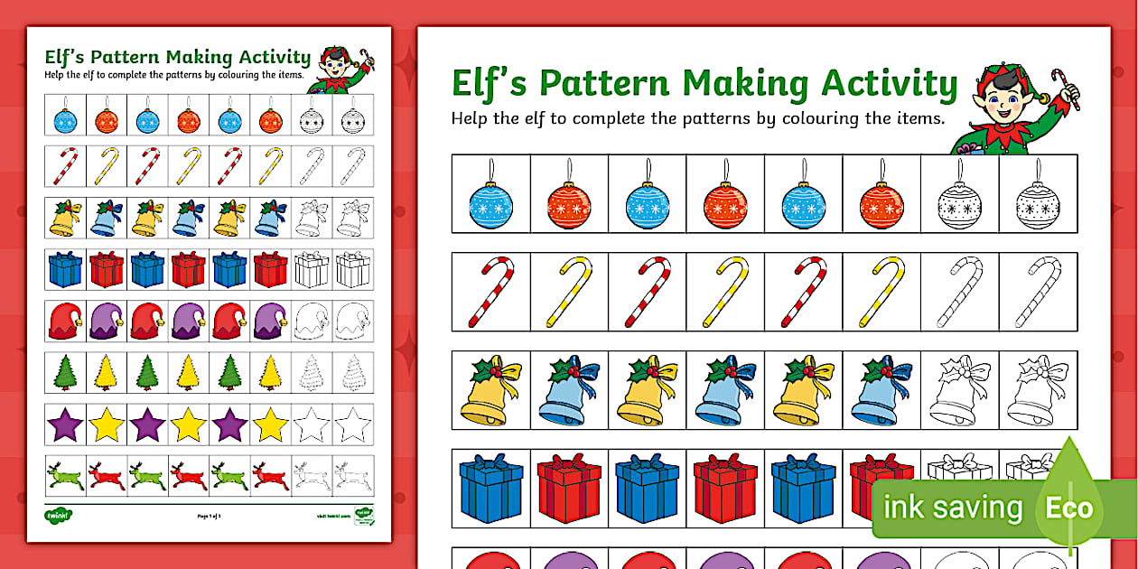 Elf's Pattern Making Christmas Activity Sheet | Twinkl