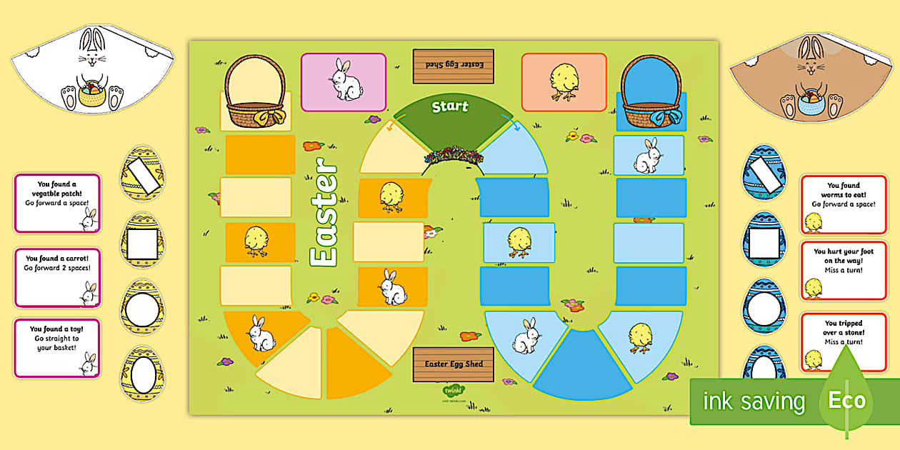 2D Shape Easter Bunny Hop Board Game - Twinkl