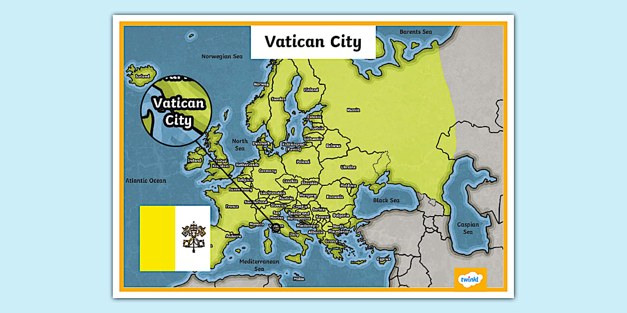 Vatican City on a Map of Europe Display Poster - Twinkl