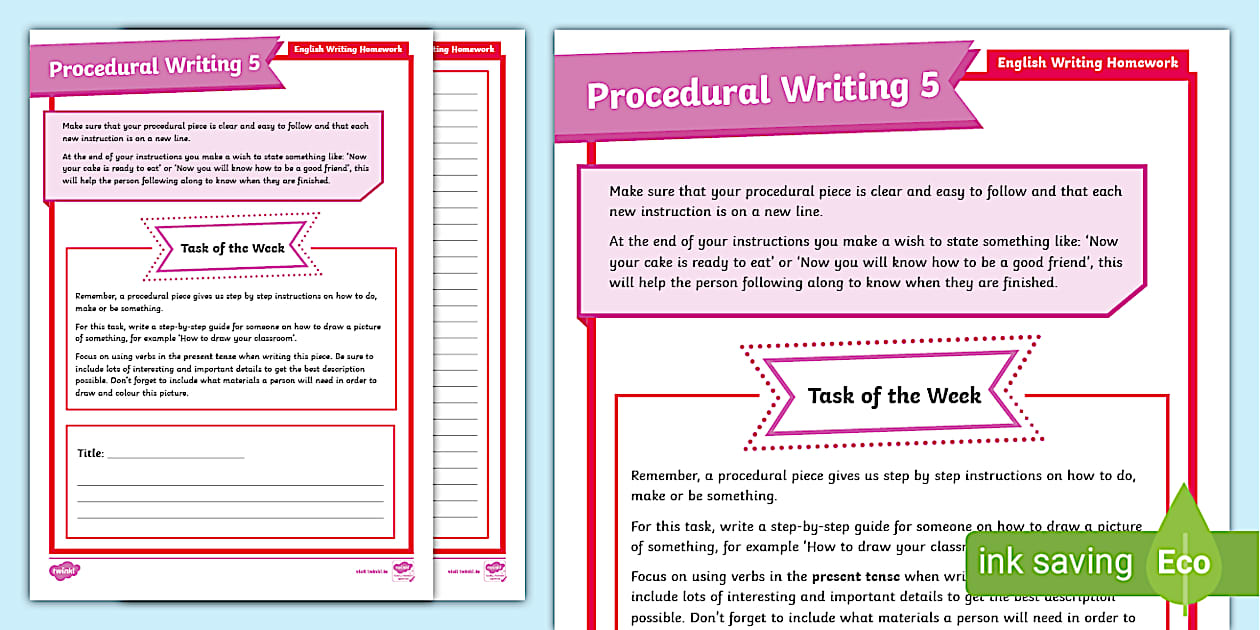 Writing Homework Procedural 5 3rd/4th Class - Twinkl