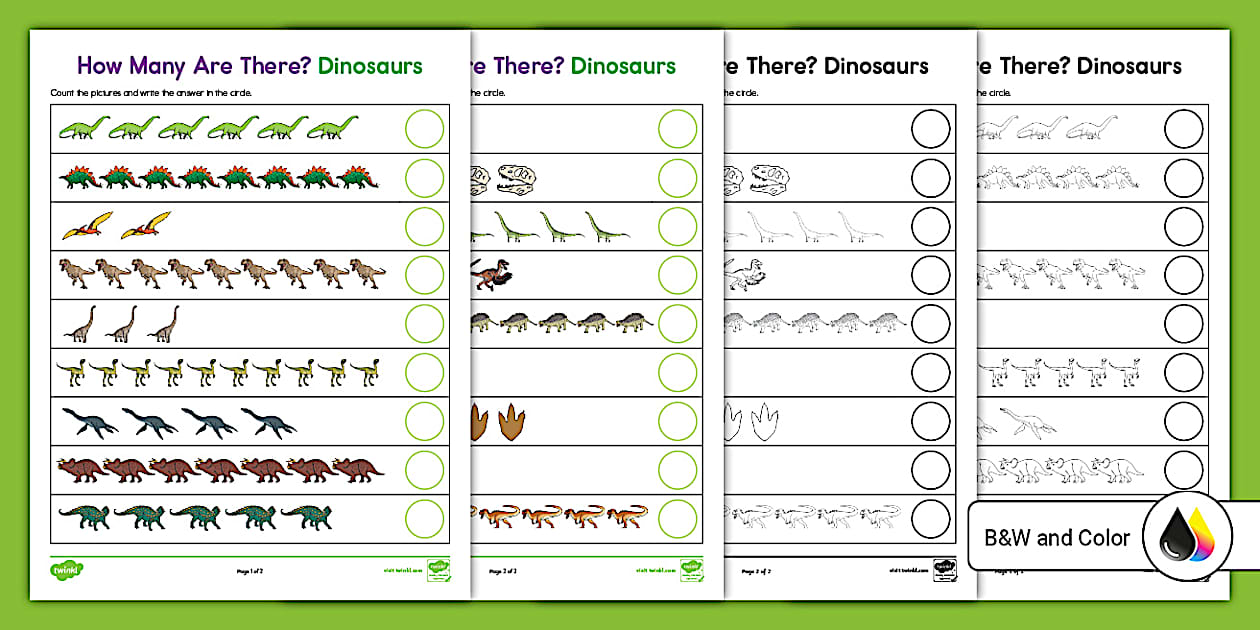 Dinosaur Counting Worksheet Sheet for Kids | Twinkl USA