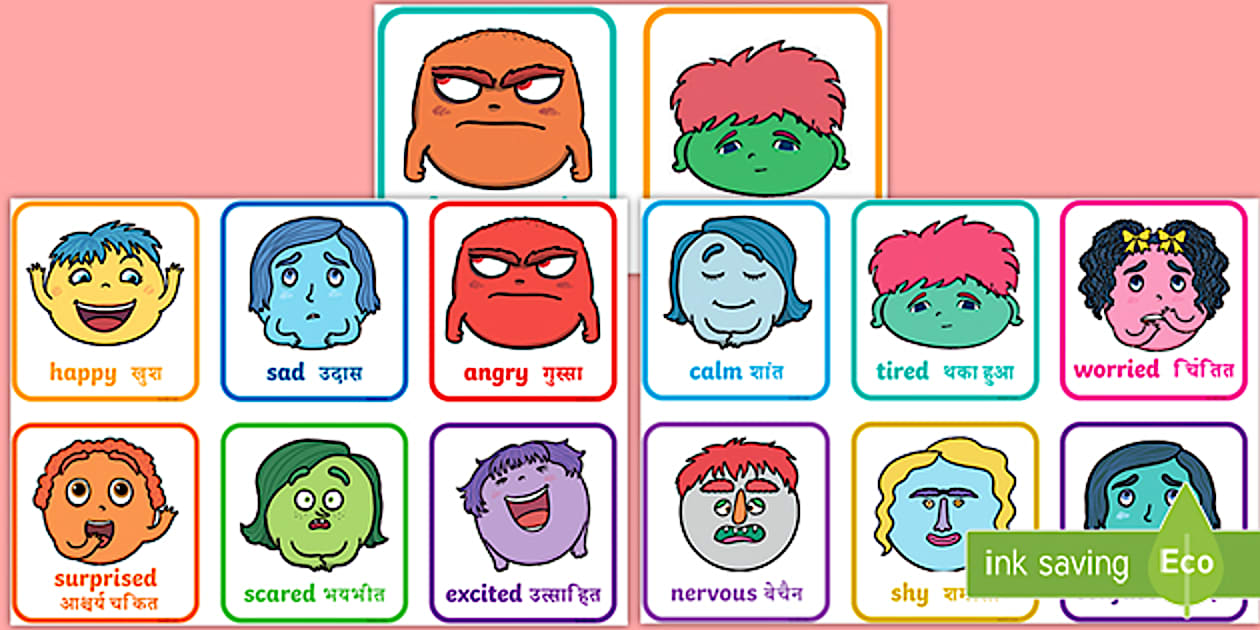 Mood Monster Card - English/Hindi Vocabulary (teacher made)