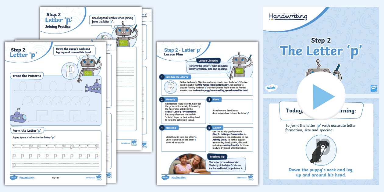 Twinkl Handwriting Scheme: Step 2 Robot Letter 'p' Pack