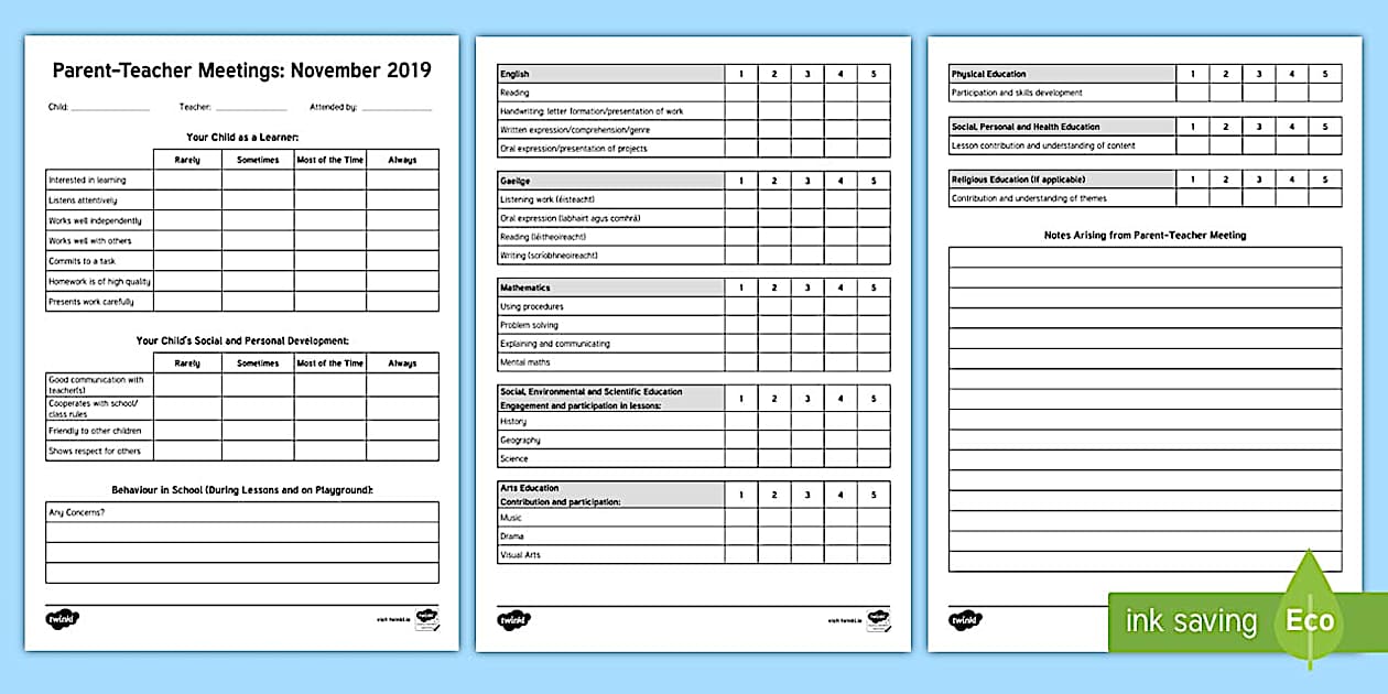 Parent-Teacher Meeting Planning Sheet - Twinkl