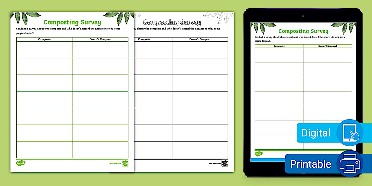 Composting Questions Survey Worksheet for Kids | Twinkl USA