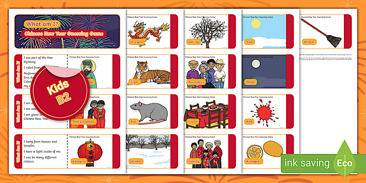 ESL What Am I? Chinese New Year Guessing Game Cards [Kids, B2]