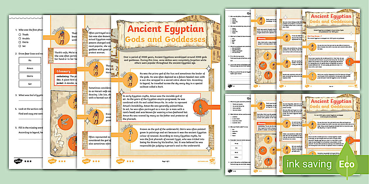 LKS2 Ancient Egyptian Gods and Goddesses Comprehension