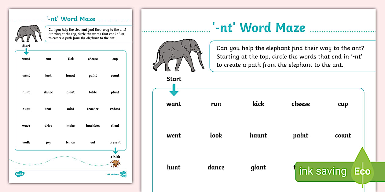 Words Ending In nt Maze teacher Made Twinkl