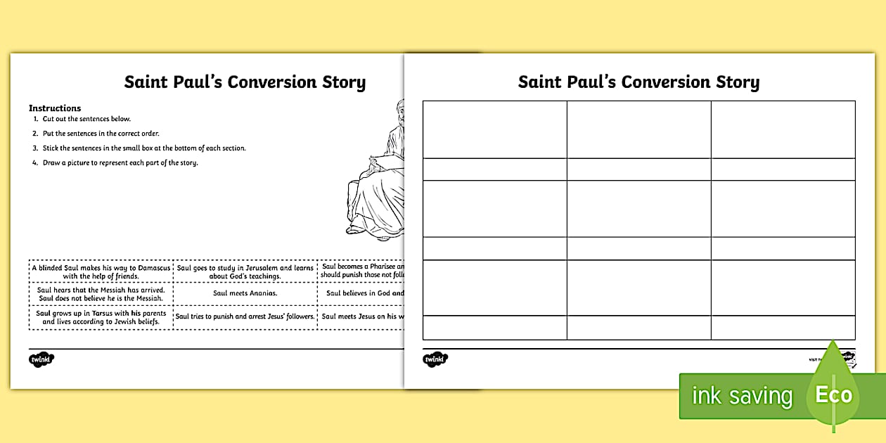 Saint Paul's Conversion Story Sequencing Worksheet - Twinkl