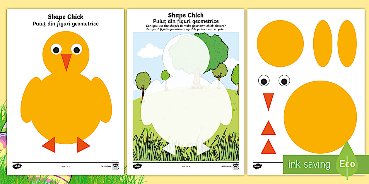 Chick 2D Shape Worksheet - English/Romanian (Teacher-Made)