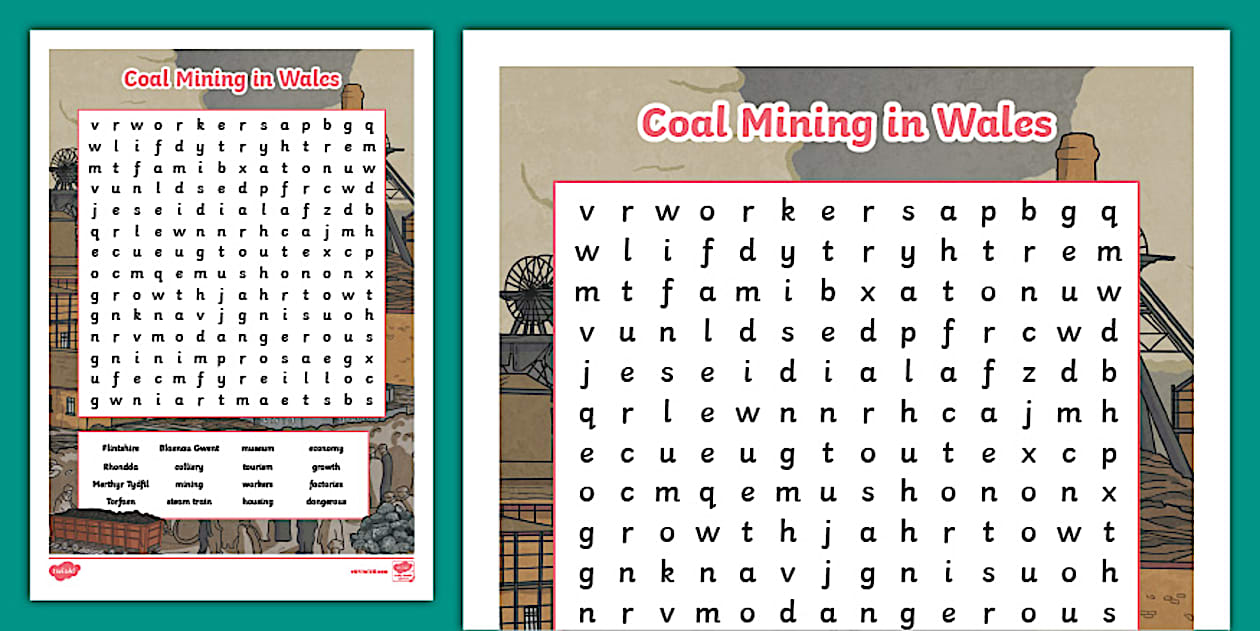 Coal Mining in Wales Word Search - KS2 - History - Industry