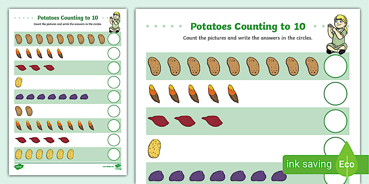 👉 Potatoes Counting Sheet 1-10