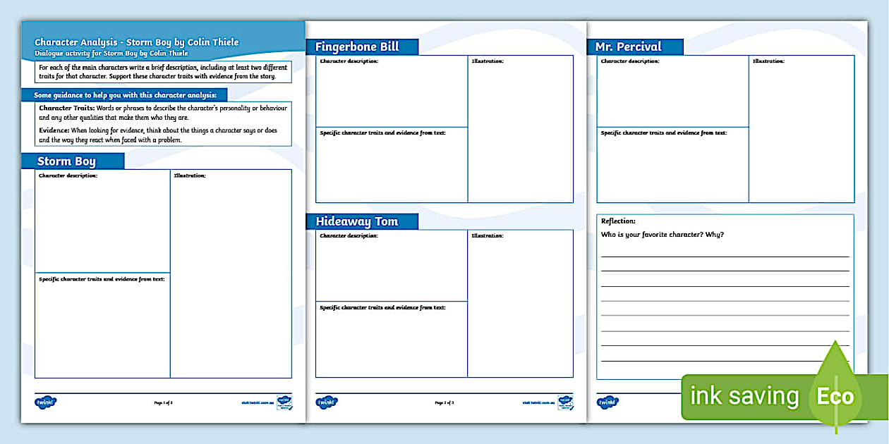 Storm Boy Character Analysis Activity Pages - Twinkl