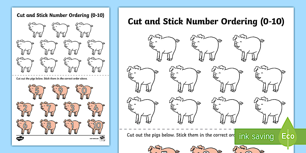 Farm Themed Cut and Stick Number Ordering Activity 1-10 - farm