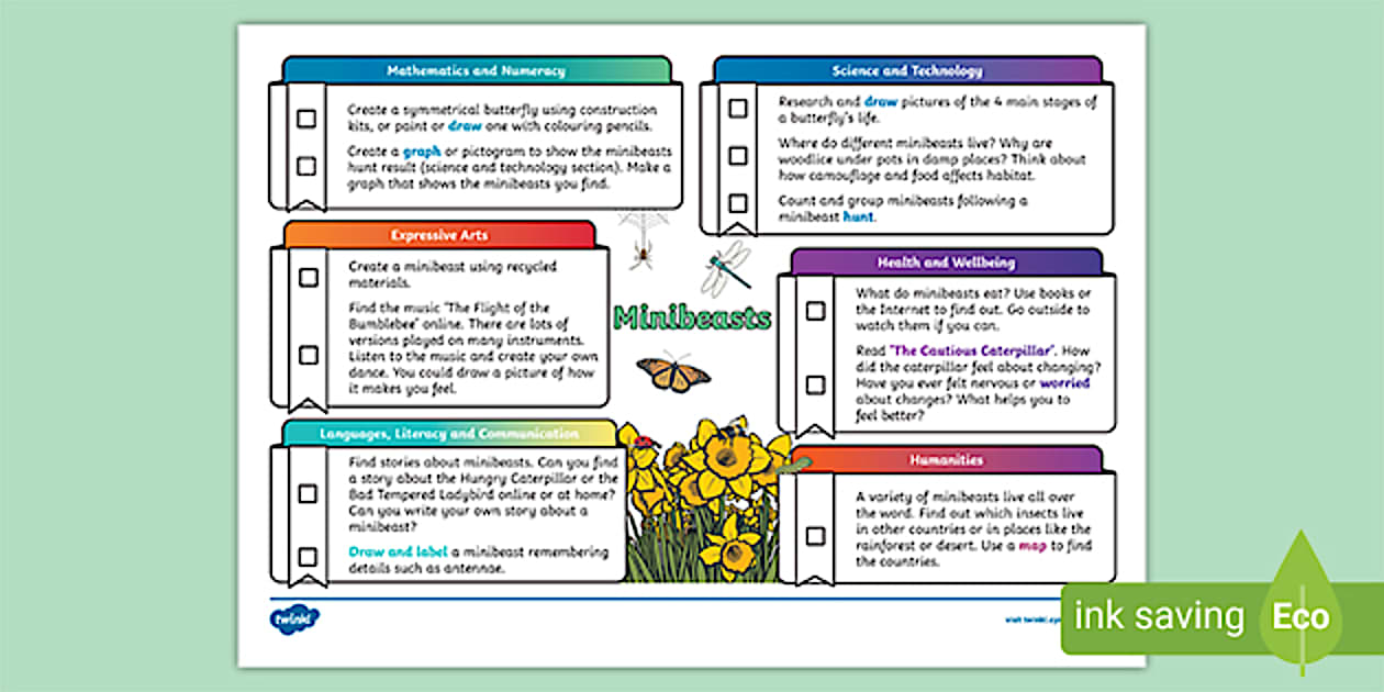 Minibeasts Home Learning Mat Age 3-7 (teacher made) - Twinkl