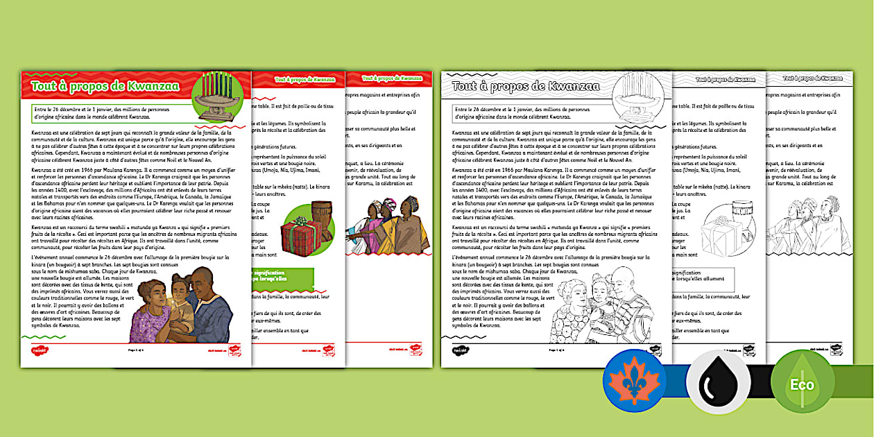 Kwanzaa Reading Comprehension Activity French (teacher made)