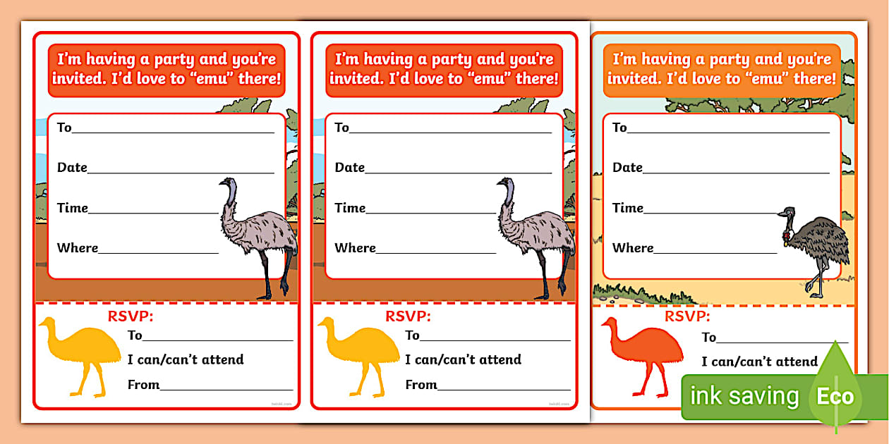 Emu-Themed Party Invitations | Twinkl Party | Printables