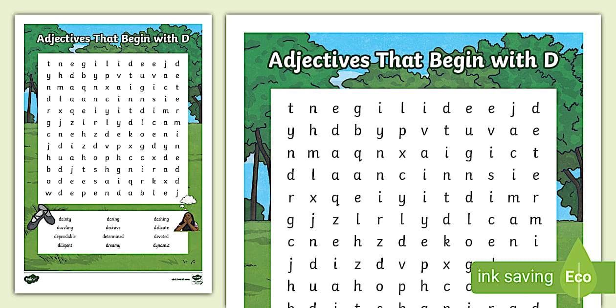 Adjectives That Begin with D Word Search - Twinkl