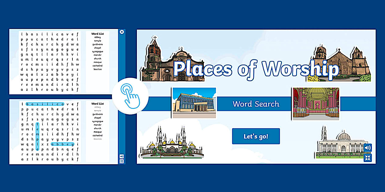 Places of Worship Interactive Word Search (teacher made)