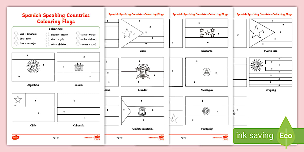 Editable Spanish Speaking Countries Colouring Flags Worksheet