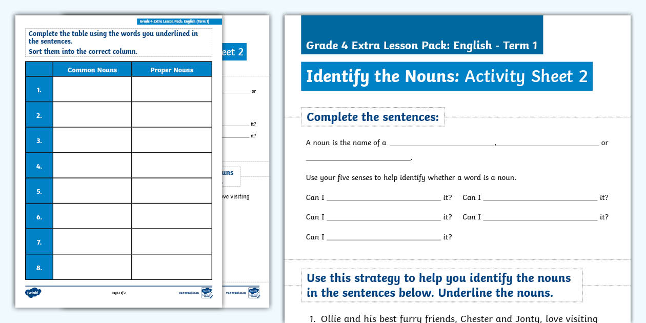 Gr 4 Extra English: Identify the Nouns Activity Sheet 2