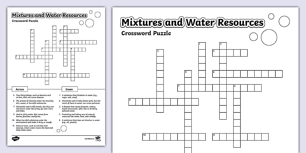 Mixtures and Water Resources Crossword Puzzle (teacher made)