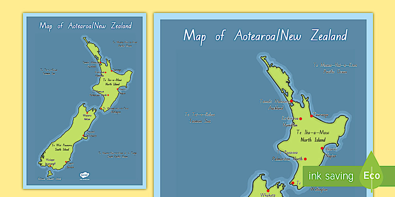 Black and White Māori Map of NZ - Aotearoa / New Zealand