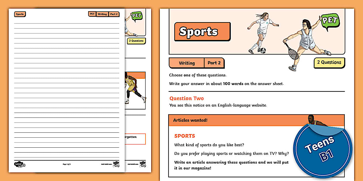 ESL B1 PET Writing - Part 2 (Sports) [B1] - Twinkl