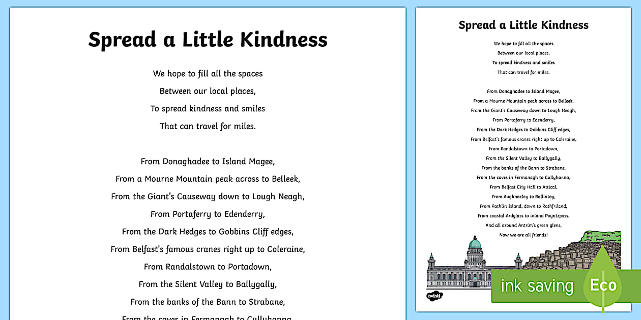Black and White Kindness Place Names Poem Activity - Twinkl