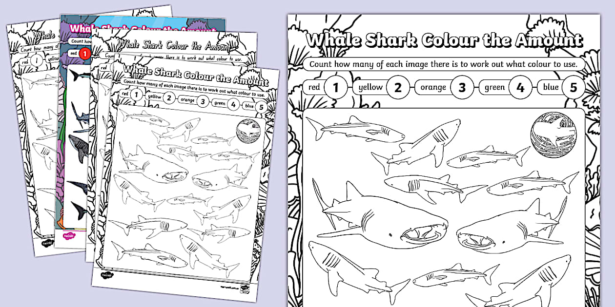 * NEW * Whale Shark Colour the Amount Worksheet - Twinkl