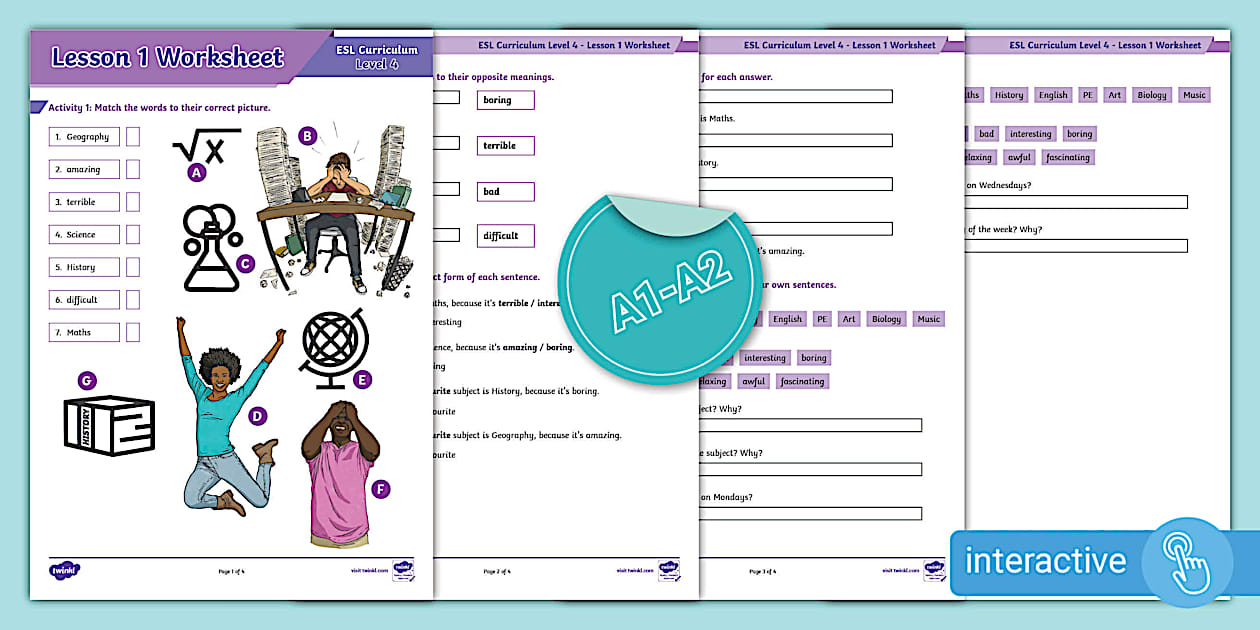 FREE! - ESL Curriculum Level 4, Lesson 1 Interactive Worksheet
