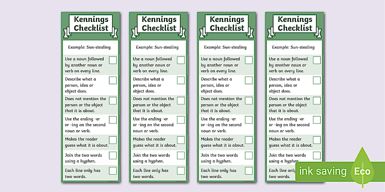 Kenning Poem Bookmark Checklist
