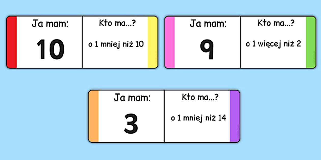 Karty Ja mam... Kto ma...? O 1 więcej o 1 mniej po polsku - gra