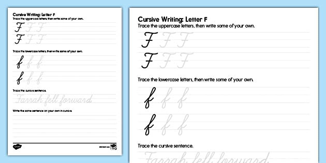 Cursive Letter Writing: Letter F Activity Worksheet - Twinkl